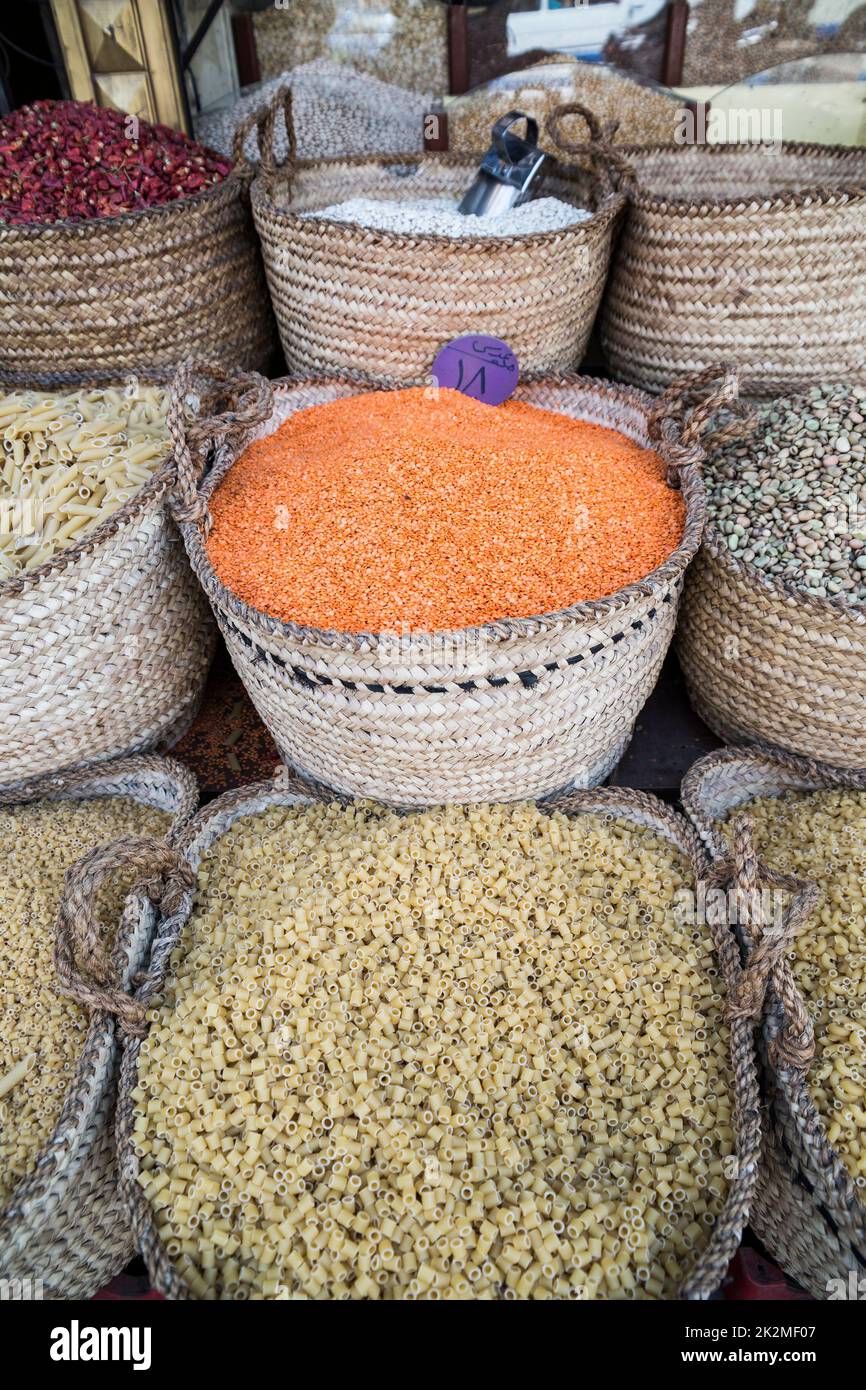 Dry legumes stall on the street market, Luxor, Egypt Stock Photo - Alamy