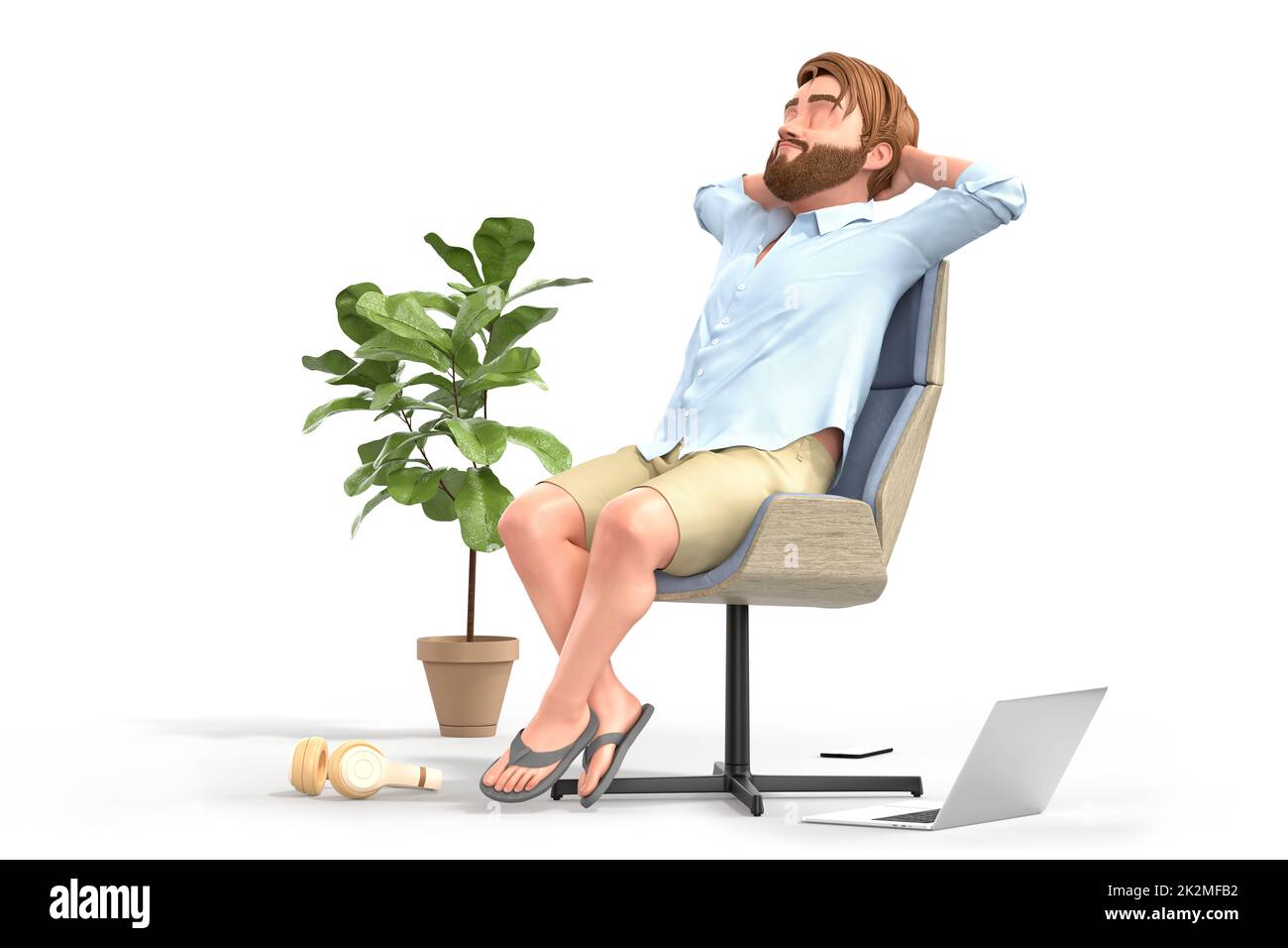 Businessman in shorts relaxing in office chair. Isolated on white ...