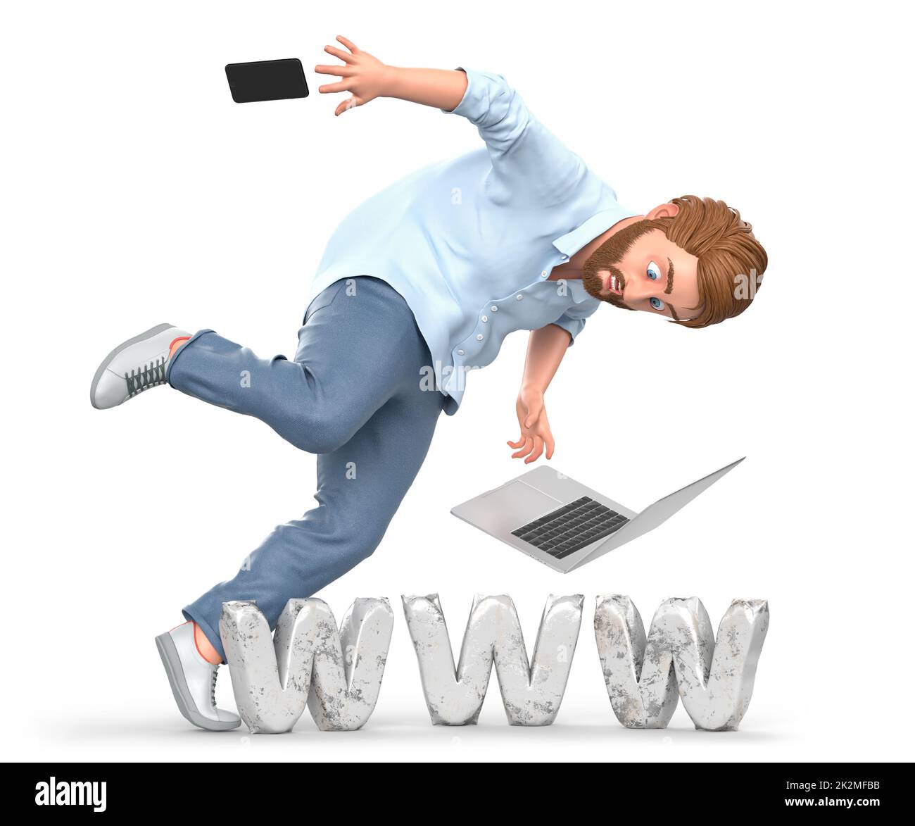 Man stumbled over WWW sign. Technology concept. Isolated on white ... Man stumbled over WWW sign. Technology concept. Isolated on white ...