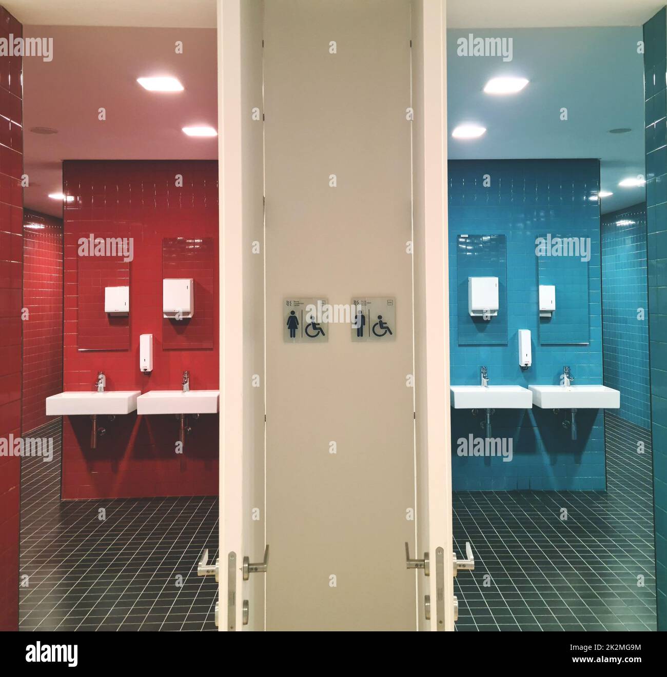 modern bathroom for women and men in a convention center Stock Photo ...