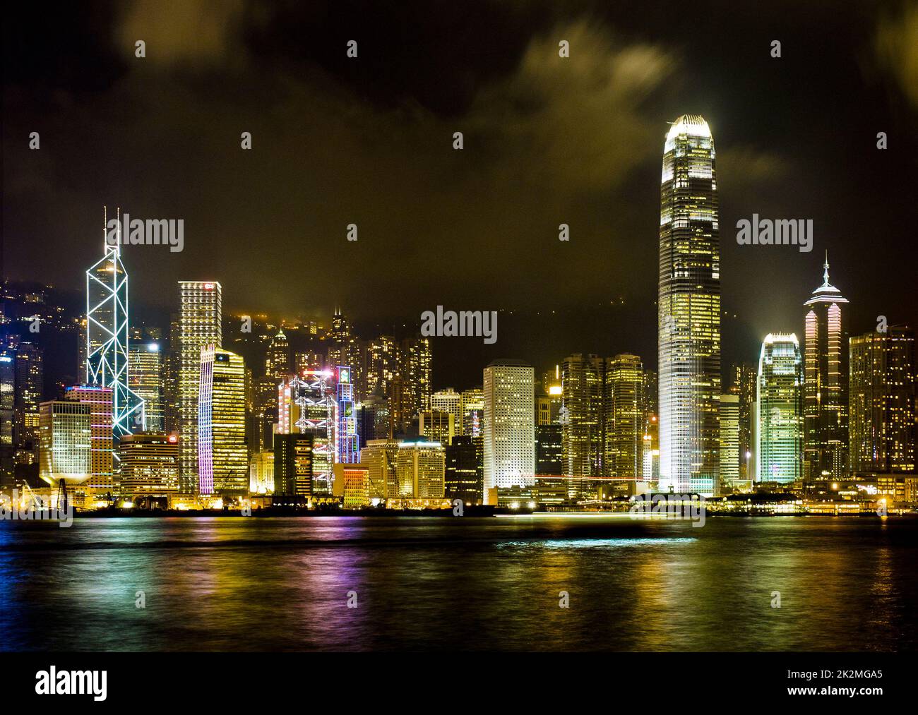 Hong Kong city skyline view from Kwoolon at night, Hong Kong administrative region, China ...