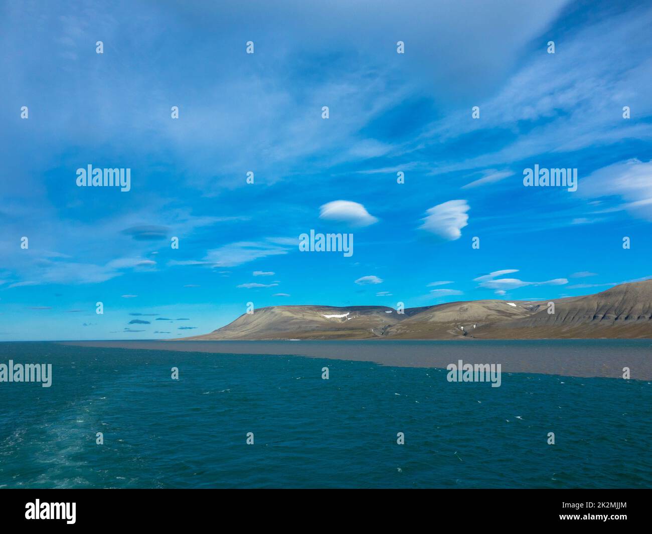 Panoramic view of mountainous snowless arctic landscape. Seen on ...