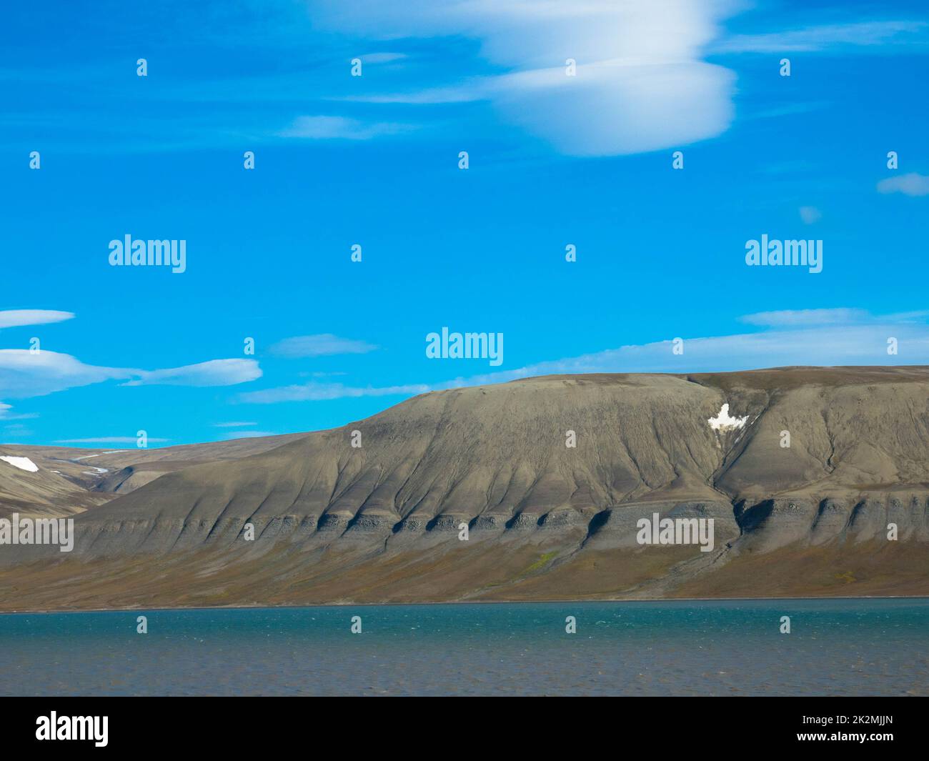 Panoramic view of mountainous snowless arctic landscape. Seen on ...
