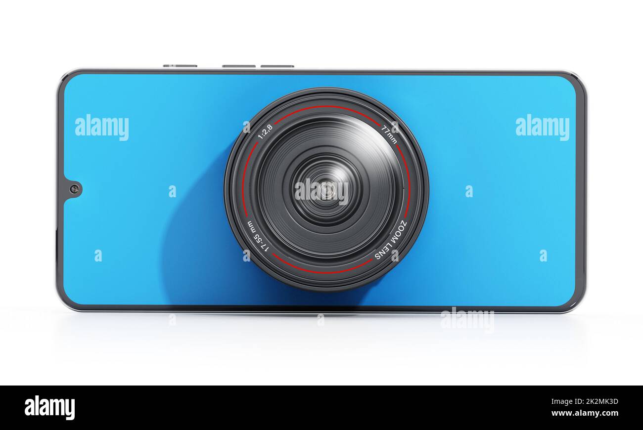 Smartphone with big camera lens isolated on white background. 3D ...