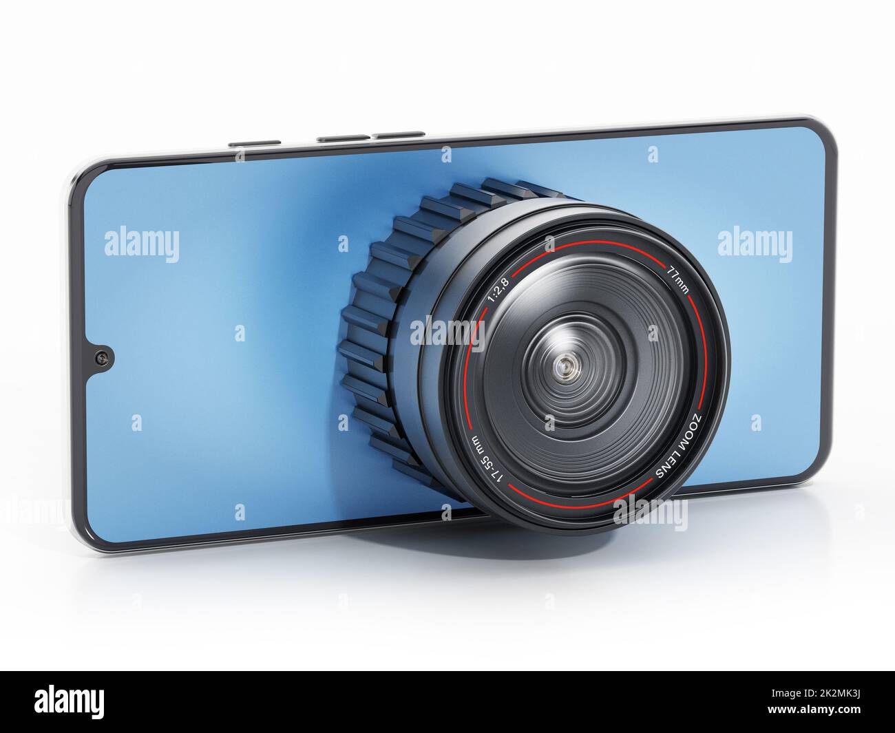 Smartphone with big camera lens isolated on white background. 3D ...