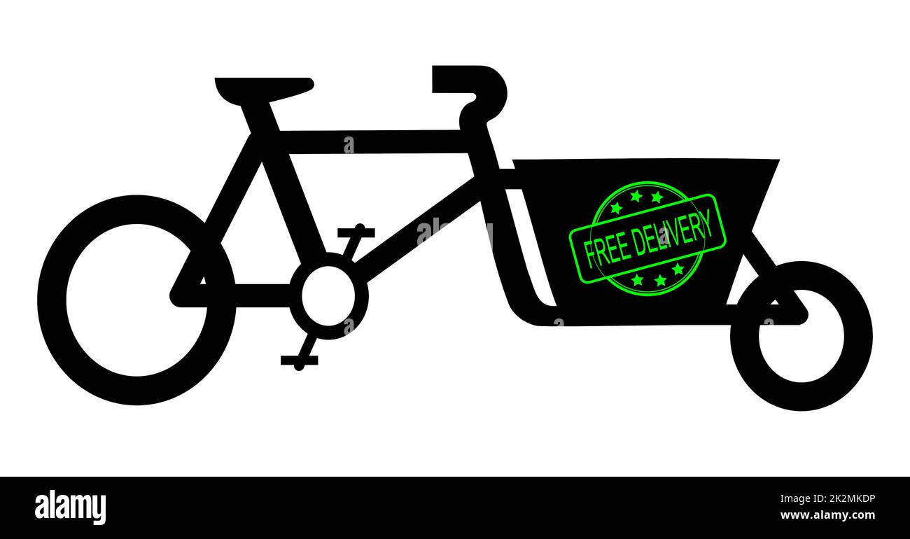 Cargo Bike silhouette with free Delivery rubber stamp on white ...