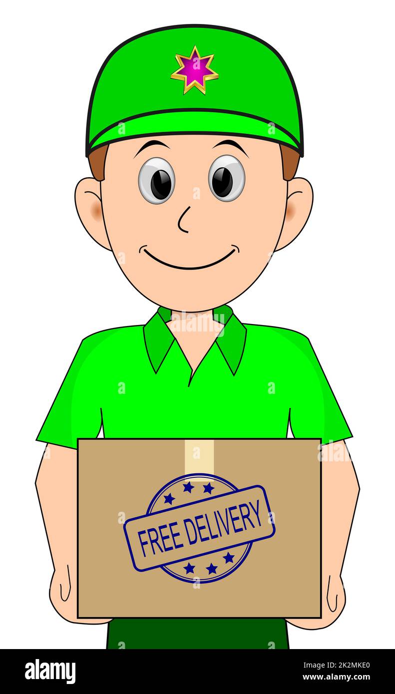 Button with friendly Courier delivering a parcel with free Delivery ...