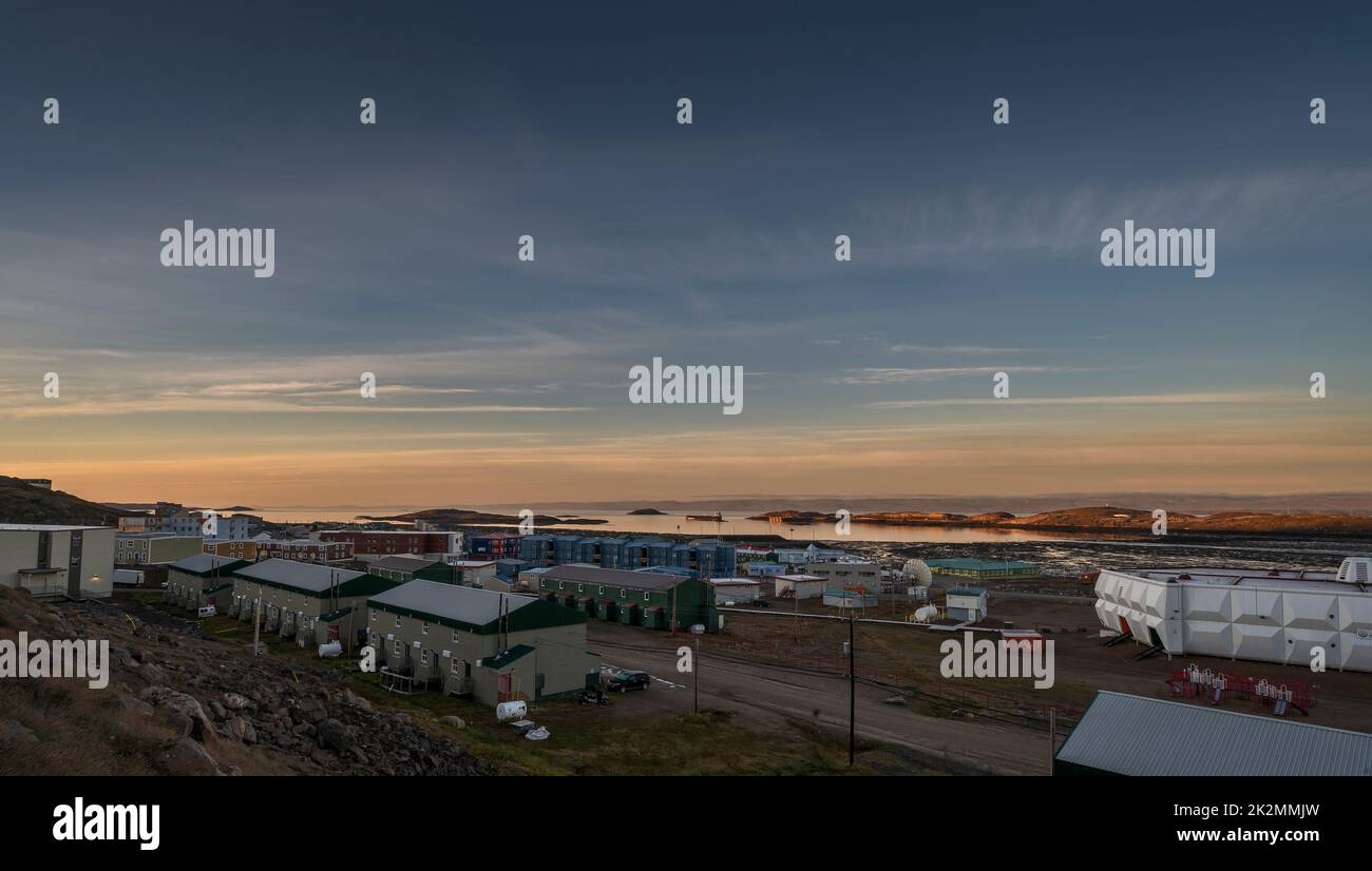 Early Morning view of the low tide harbor at Iqaluit, Nunavut on the ...