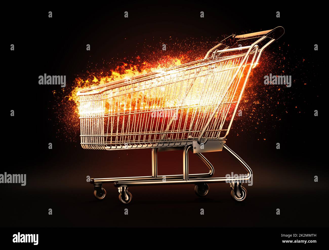 Burning shopping cart. 3D illustration Stock Photo - Alamy