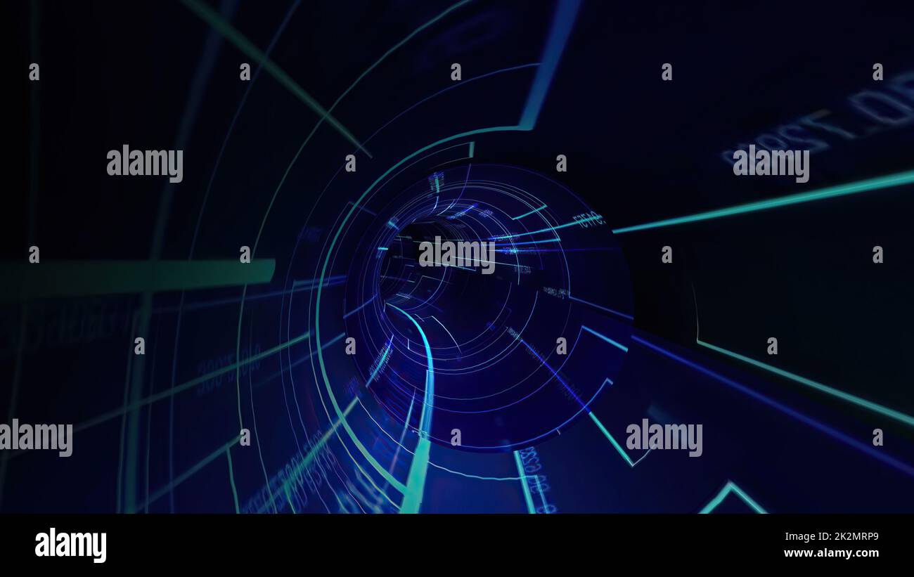Travel through virtual digital hi-tech tunnel 3d illustration Stock ...