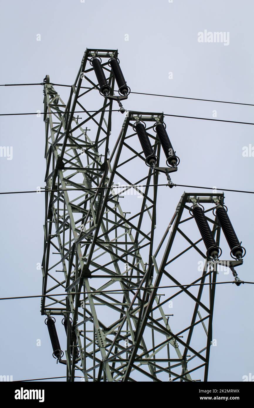 The steel pole from a power pole. Power lines are held by a metal pole ...