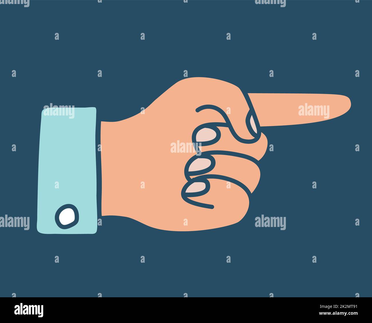 Doodle palm with finger pointing right hand drawn on dark background ...