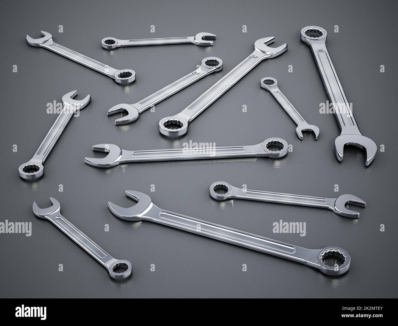 Set of wrenches standing on gray background. 3D illustration Stock ...