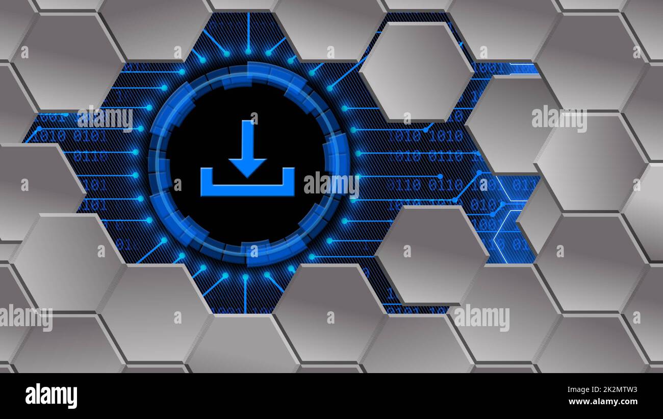 Abstract technology background behind a cutout of a mosaic of hexagons Stock Photo - Alamy