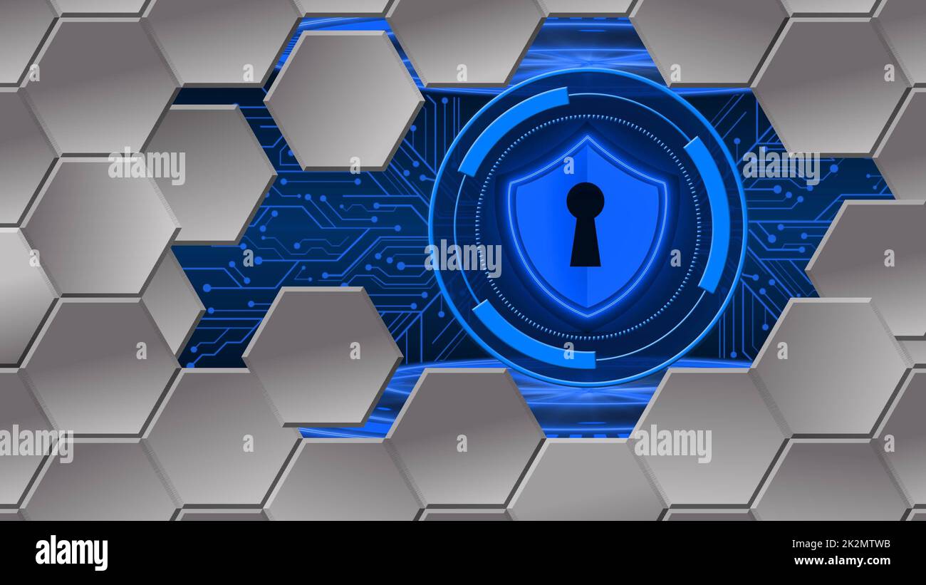 Abstract technology background behind a cutout of a mosaic of hexagons Stock Photo - Alamy