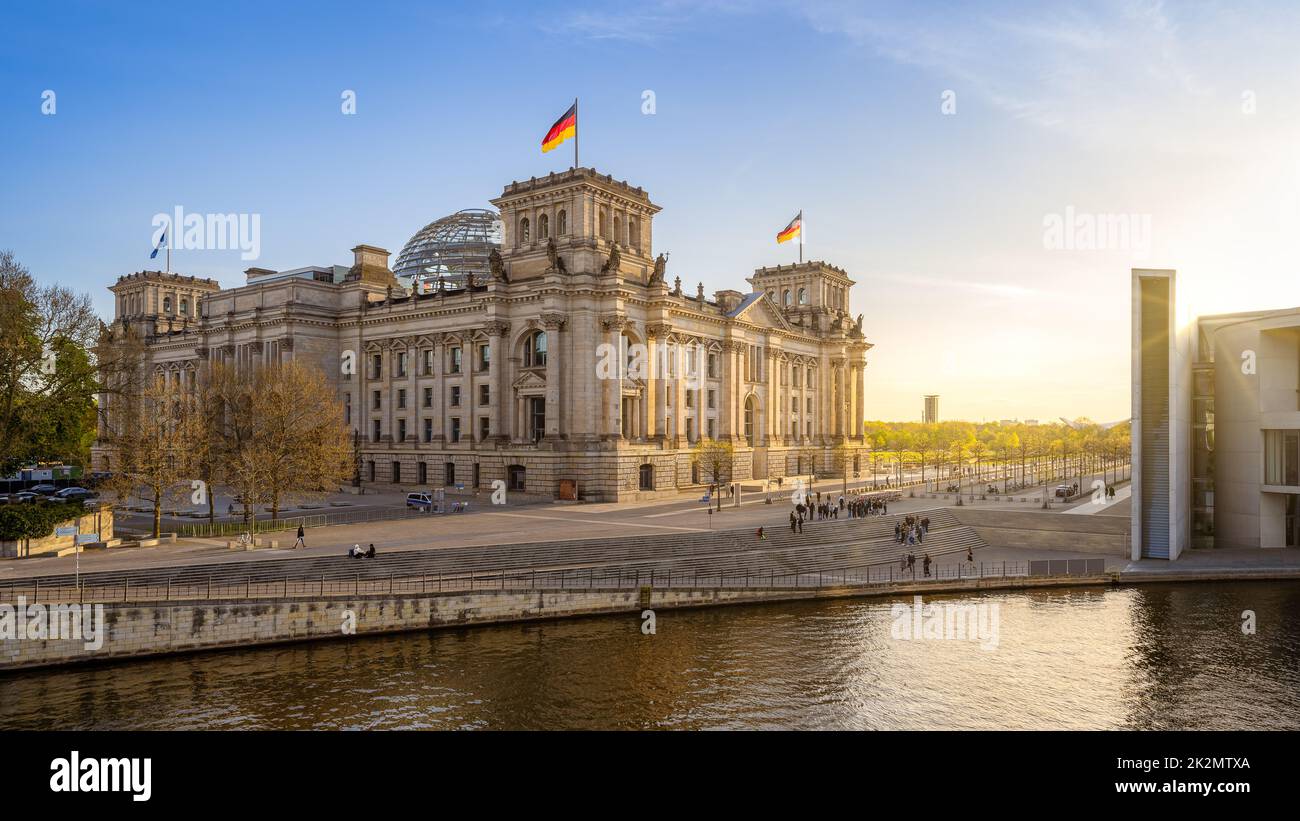 the famous reichstag buidling during sunset in berlin, germany Stock ...