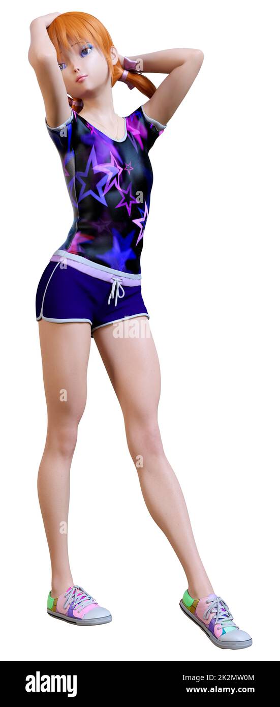 3D Rendering Anime Girl on White Stock Photo - Alamy