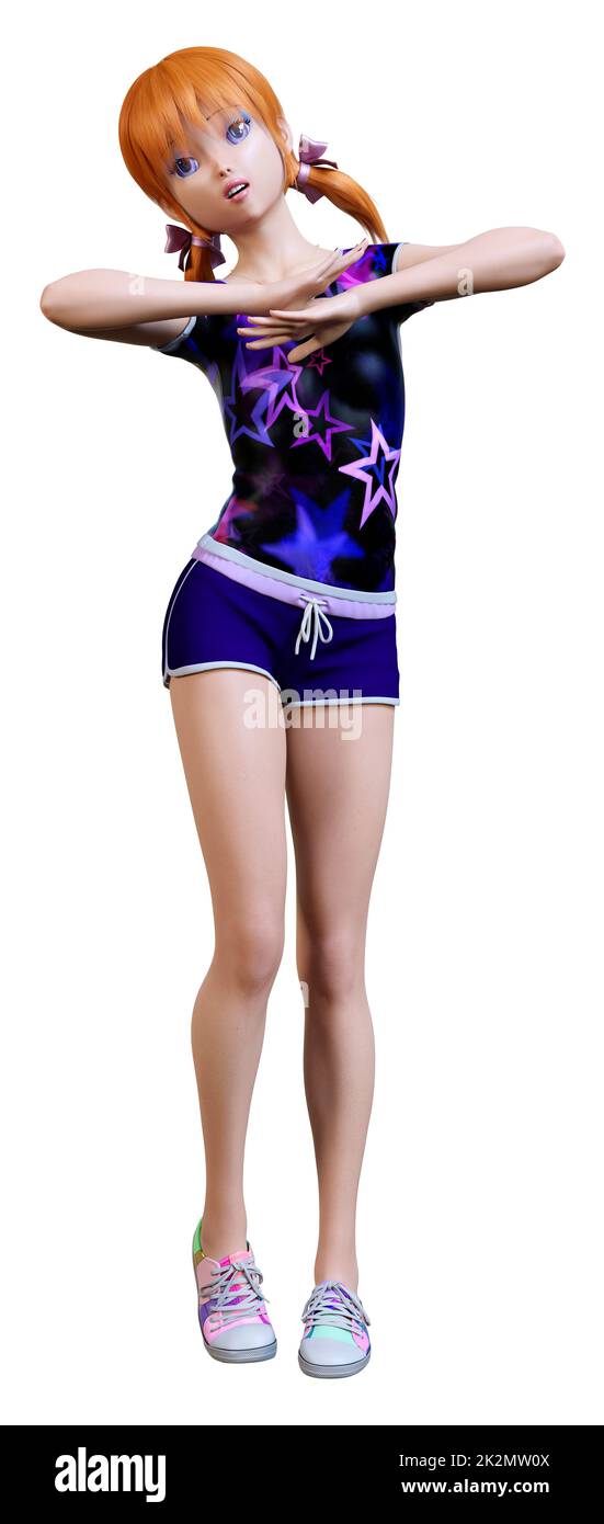 3D Rendering Anime Girl on White Stock Photo - Alamy