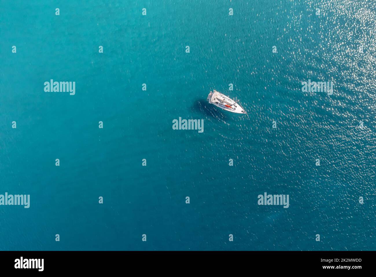Small yacht at sea, top view Stock Photo - Alamy