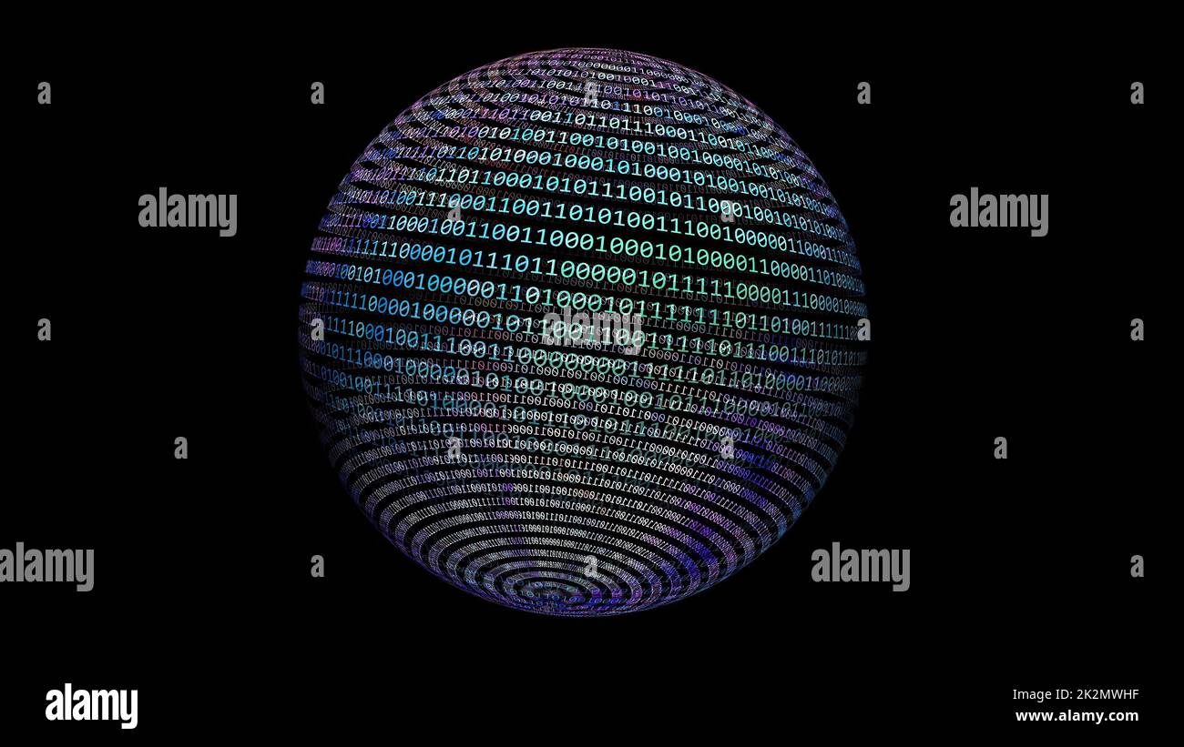 Binary data on rotating sphere concept 3d illustration Stock Photo - Alamy