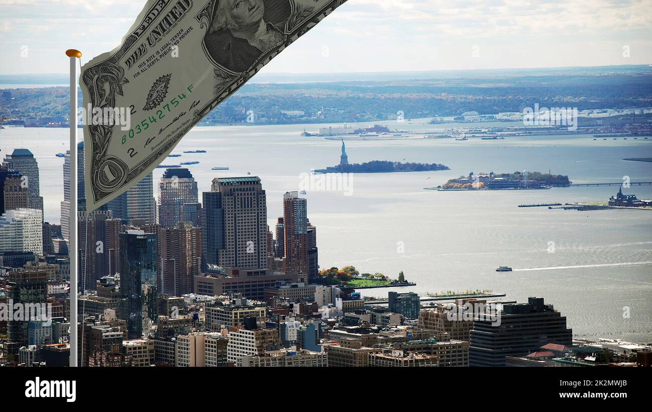 USA dollar flag over the New York city Stock Photo - Alamy