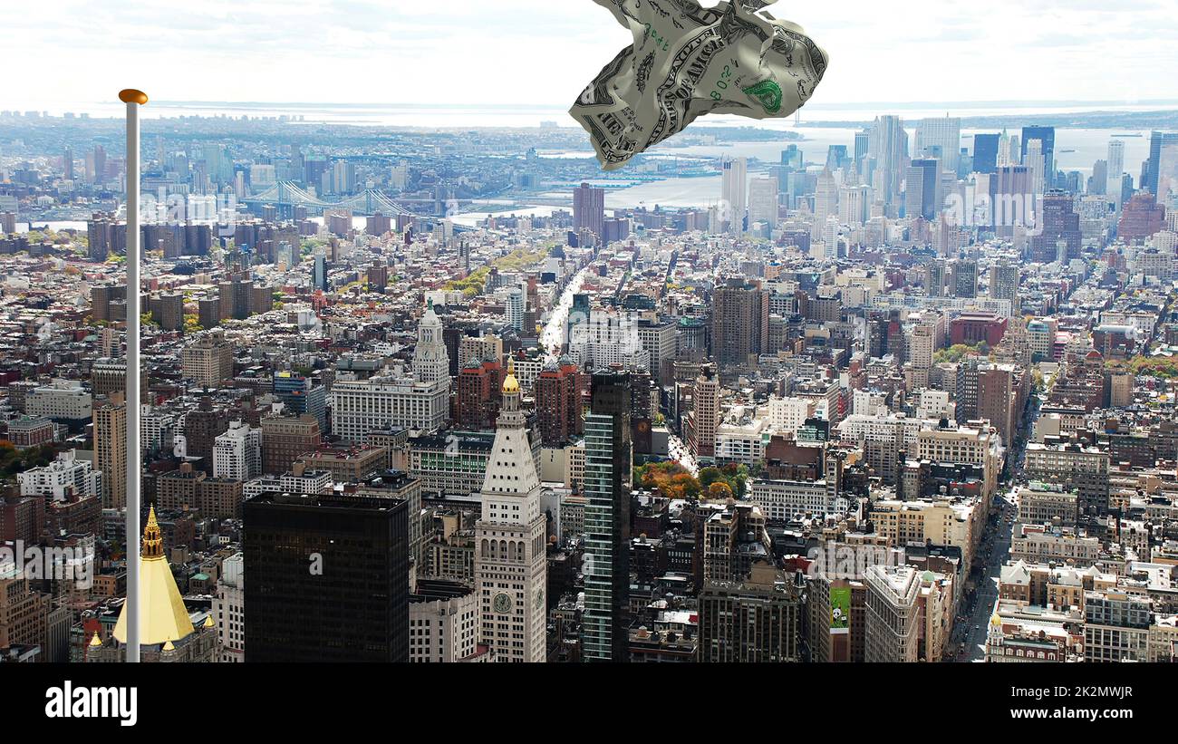 USA dollar flag over the New York city Stock Photo - Alamy