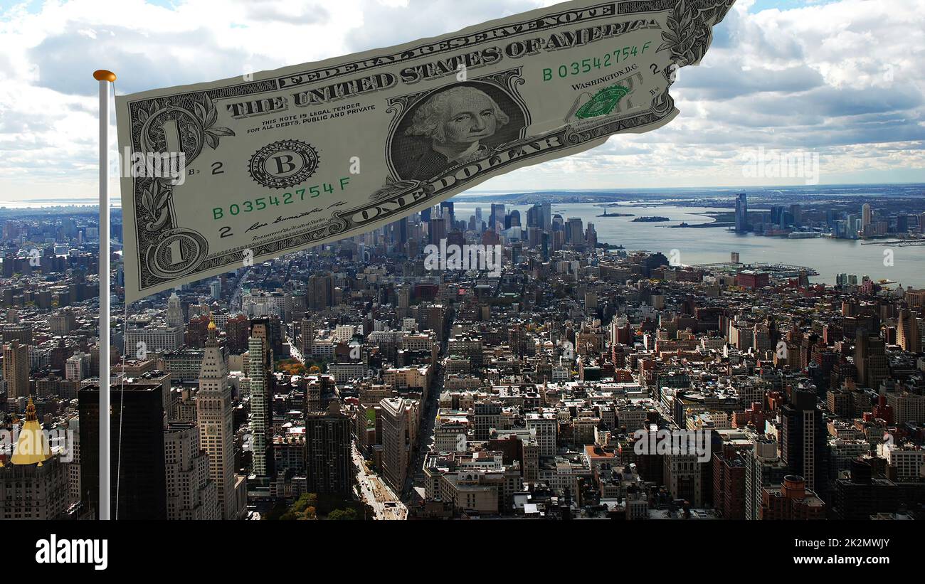 USA dollar flag over the New York city Stock Photo - Alamy