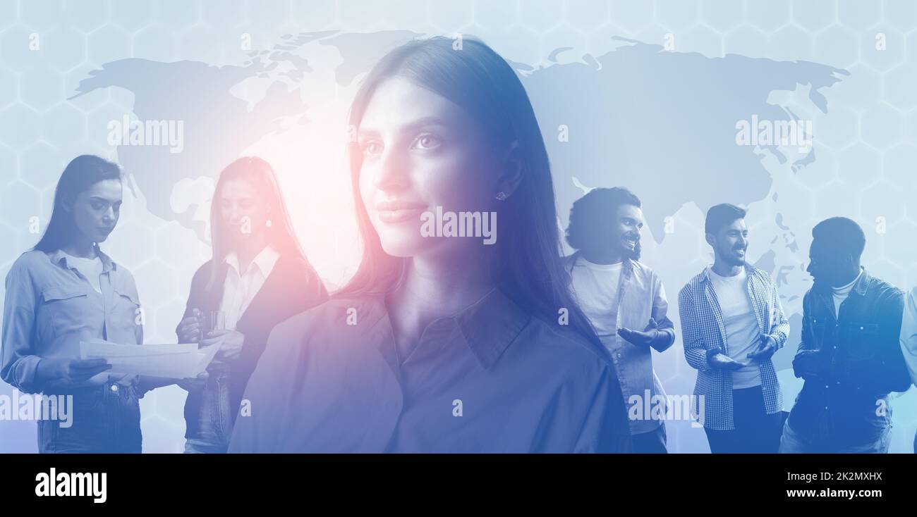 Creative image of silhouettes of businesspeople standing together on ...