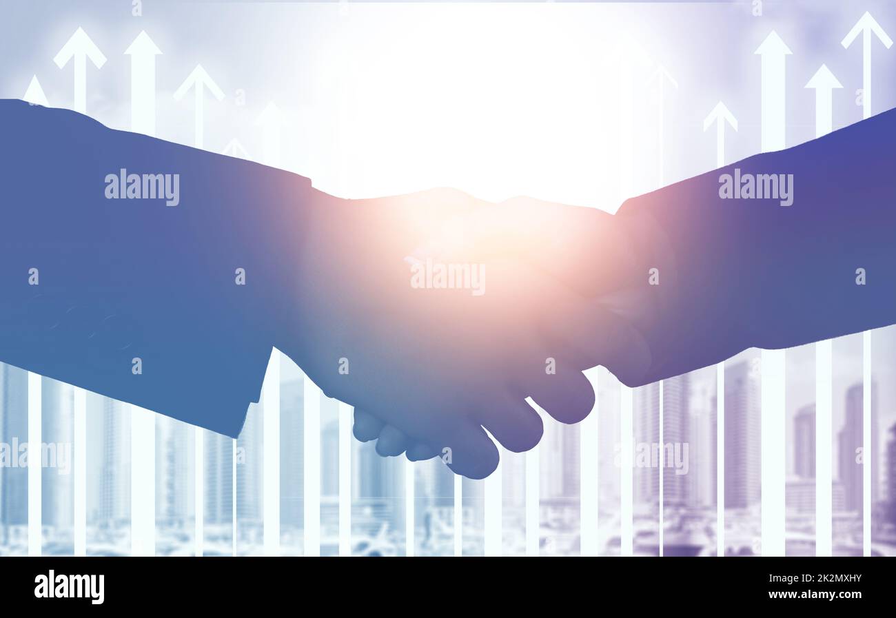 Business handshake on abstract background. Partnership and teamwork ...