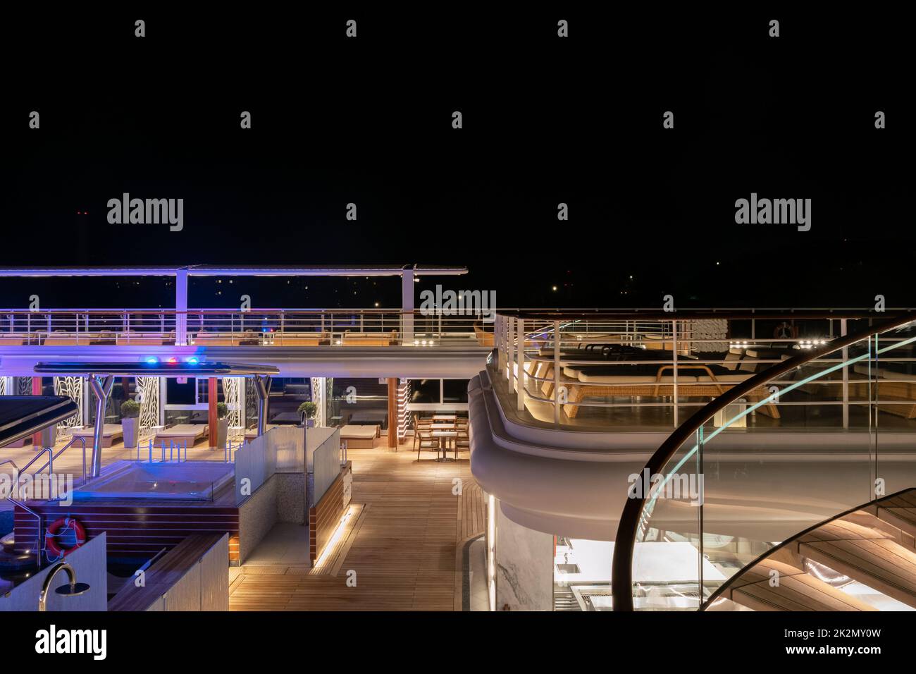 Quiet view from the deck of a Regent cruise ship at night on the Baltic ...