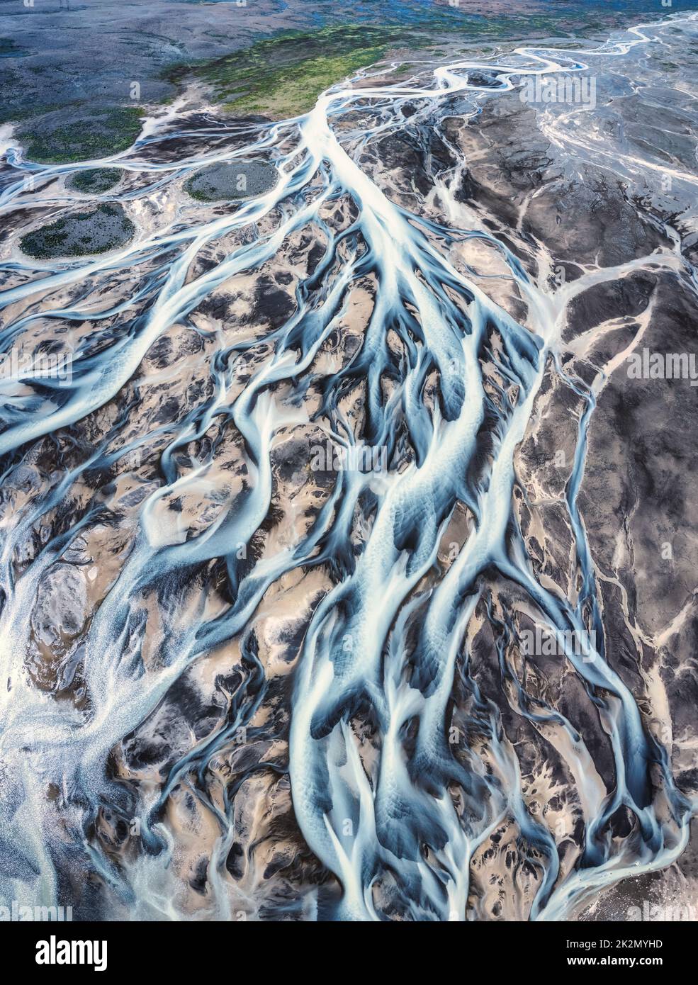 Aerial view of glacial rivers in the highlands of iceland hi-res stock ...
