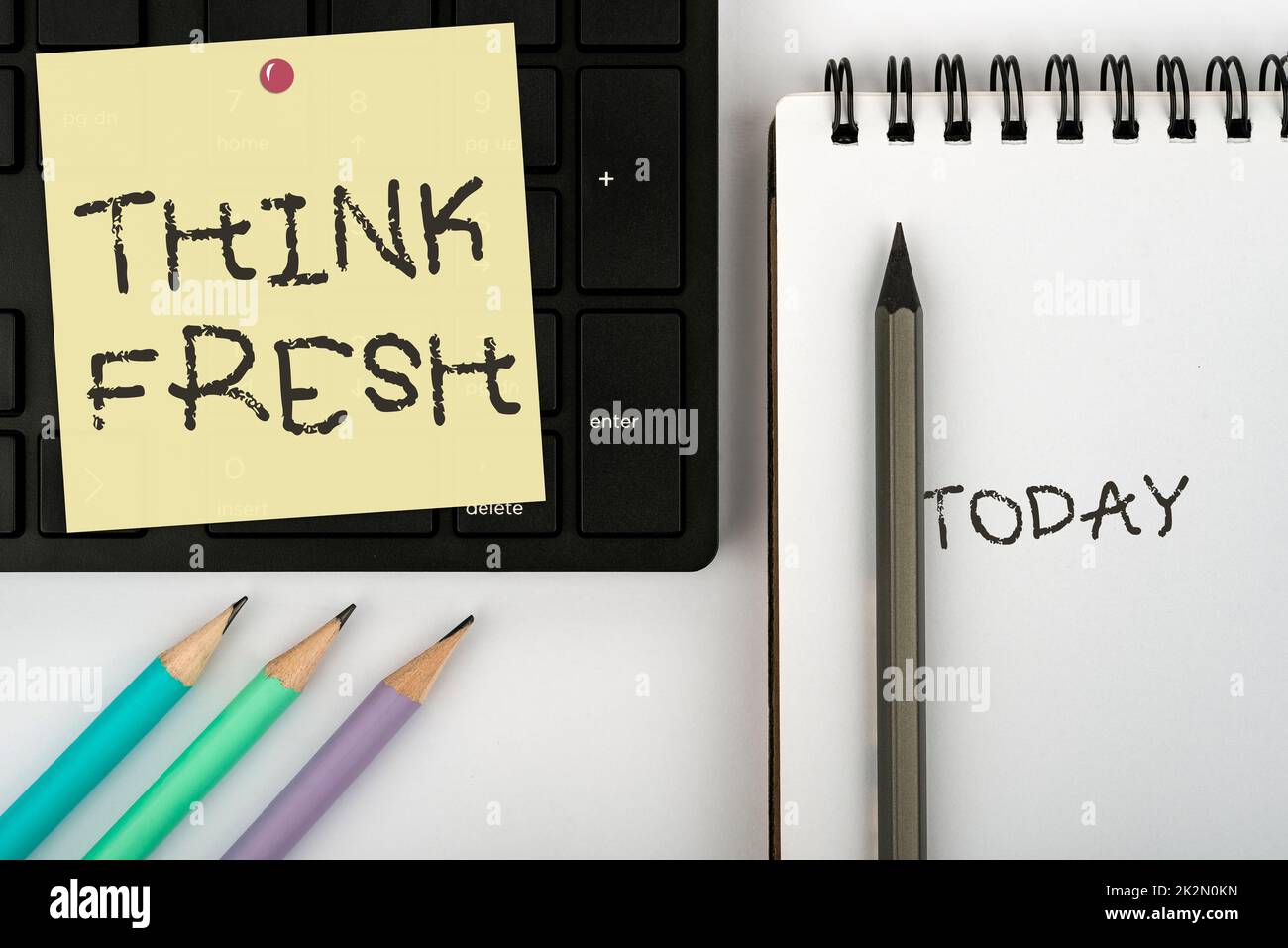 Handwriting text Think Fresh. Word for Thinking on natural ingredients ...