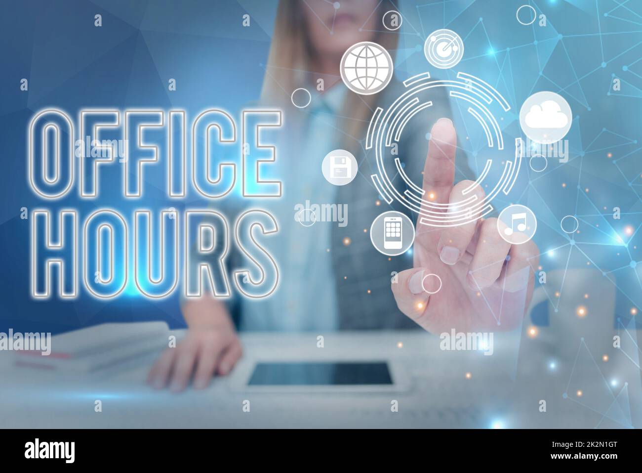 Sign displaying Office Hours. Business idea The hours which business is ...