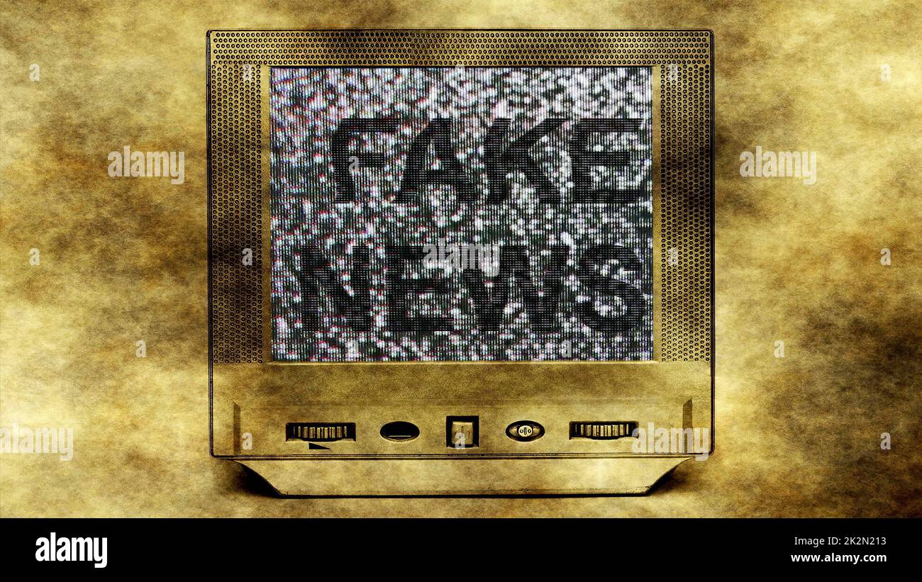 Fake news on screen on vintage tv set Stock Photo - Alamy
