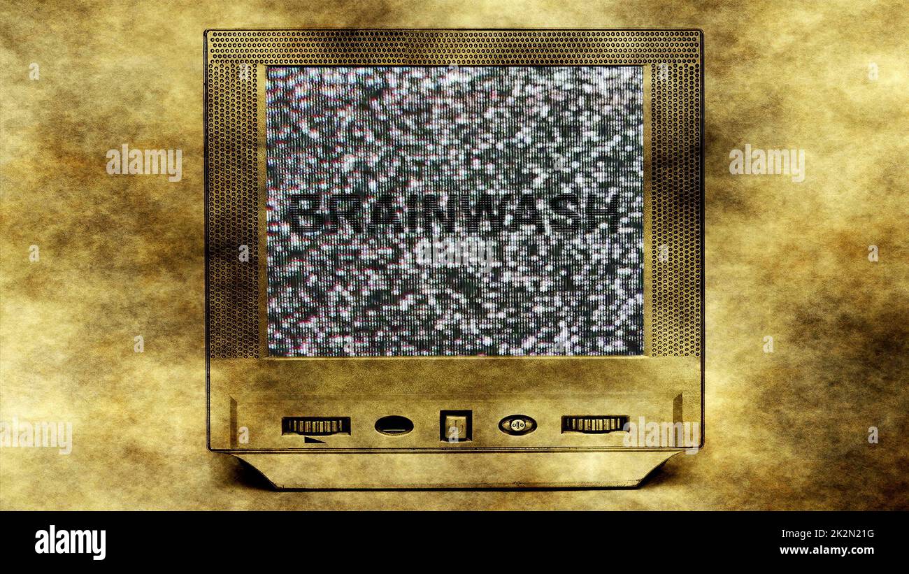 Brainwash text on vintage tv set Stock Photo - Alamy