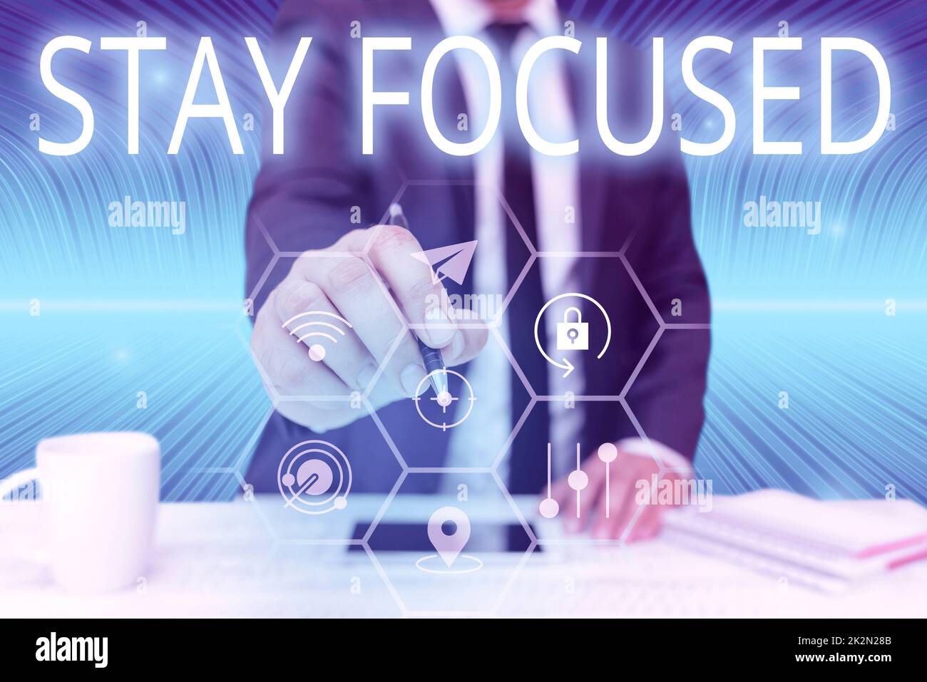 Text showing inspiration Stay Focused. Concept meaning Be attentive ...