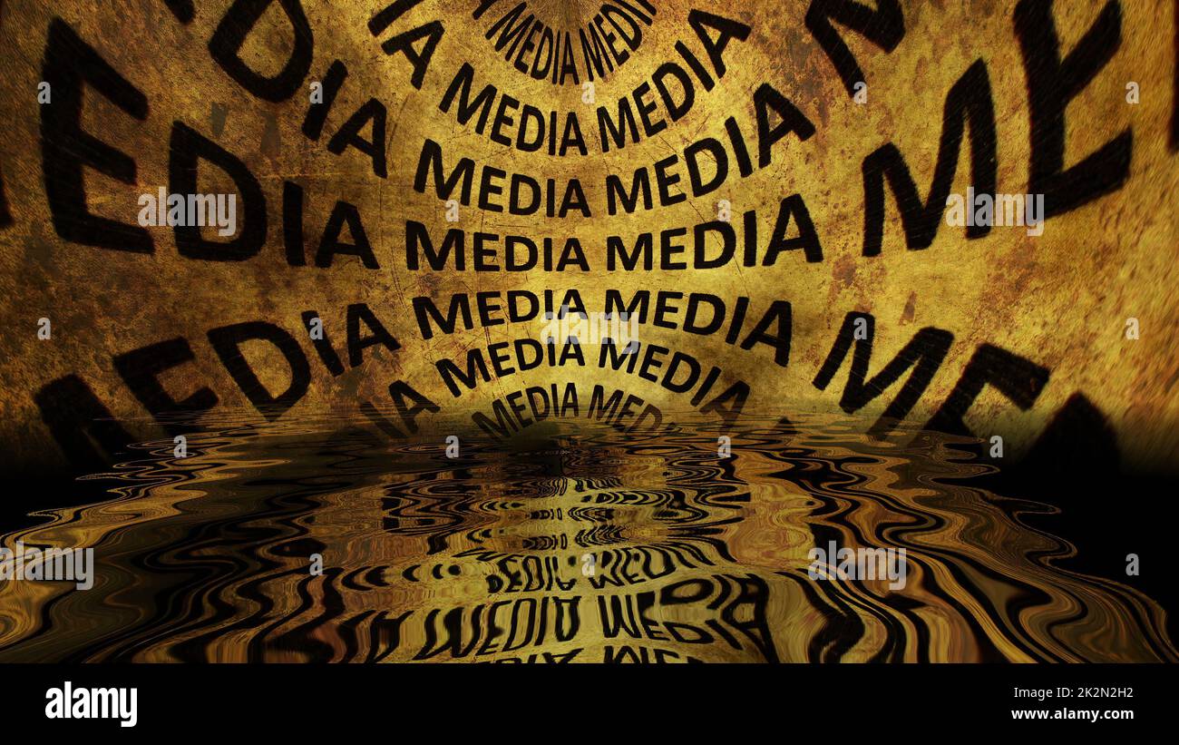 Media text reflected in water.3d illustration Stock Photo - Alamy