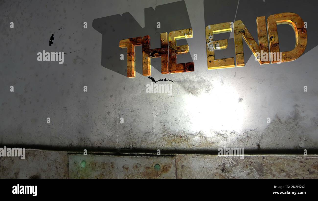 Grunge The end text on the wall Stock Photo - Alamy