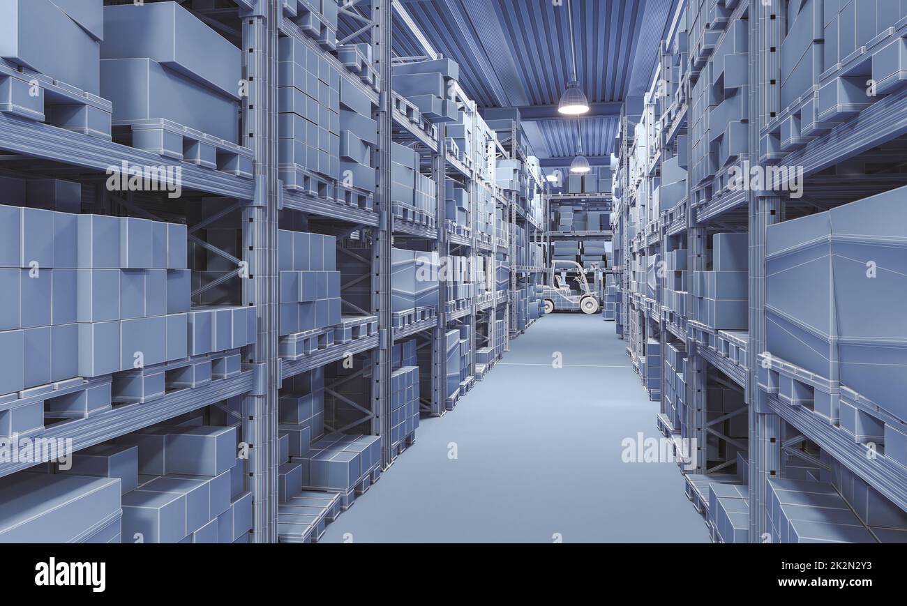interior of a warehouse. blue tone Stock Photo - Alamy