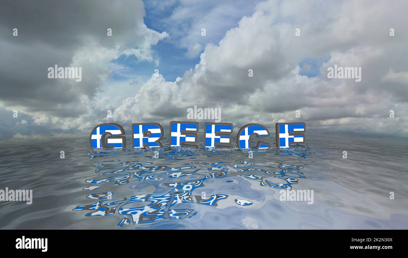 Greece 3d illustration text floating on water vacation concept Stock ...