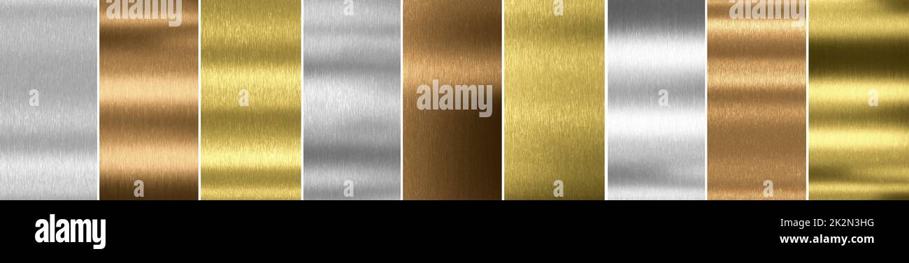 Gold, silver and bronze collection. Metal background. 3d rendering ...