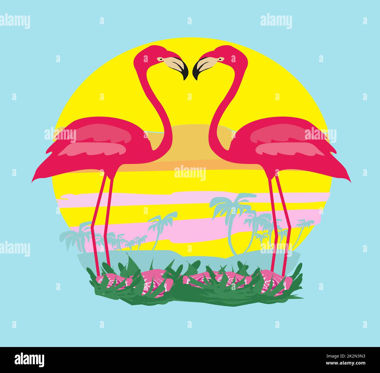 sunset and pink flamingos Stock Photo - Alamy