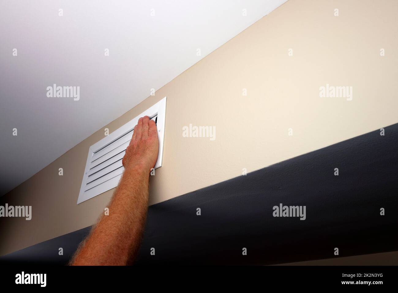 Caucasian Human Hand Placed on a Right Side of Wall Air Vent Stock ...