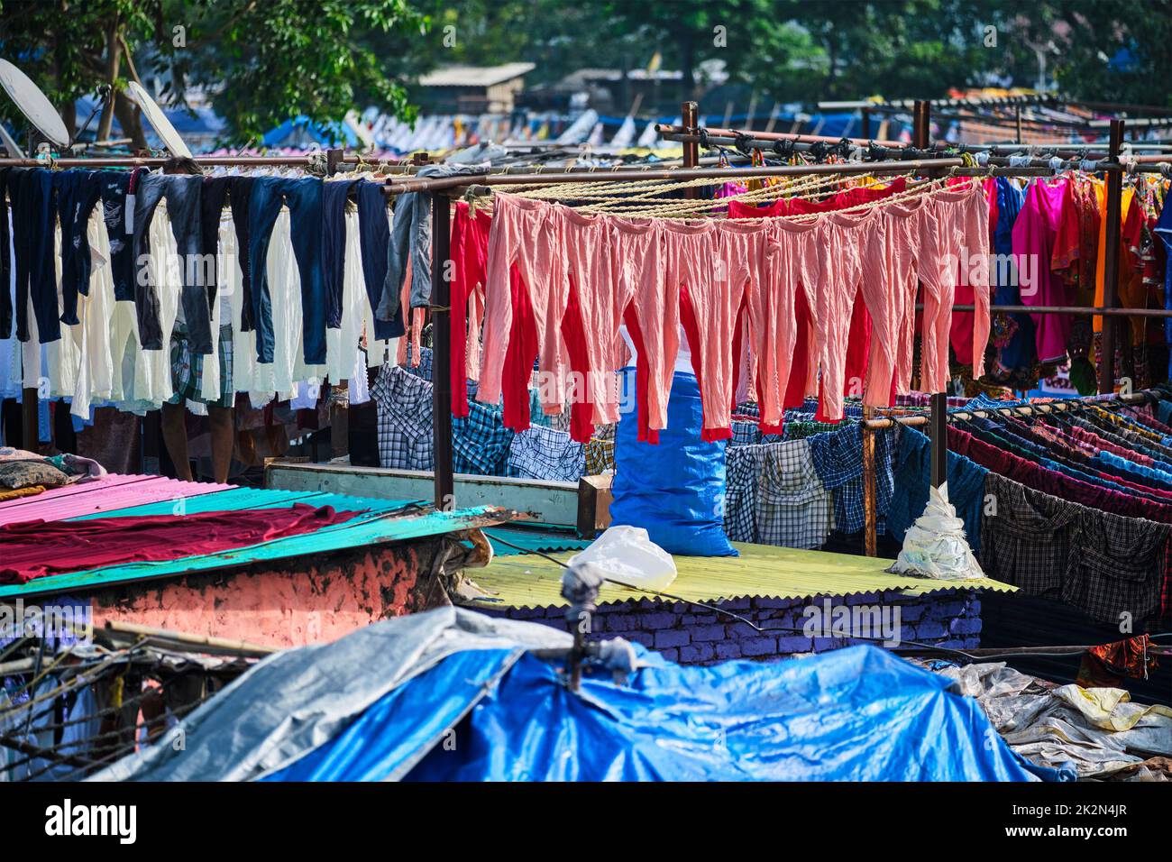 Dhobi Ghat is an open air laundromat lavoir in Mumbai, India with ...