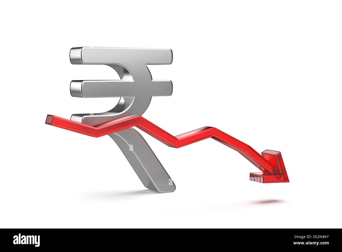 Indian rupee symbol with red arrow pointing down Stock Photo - Alamy