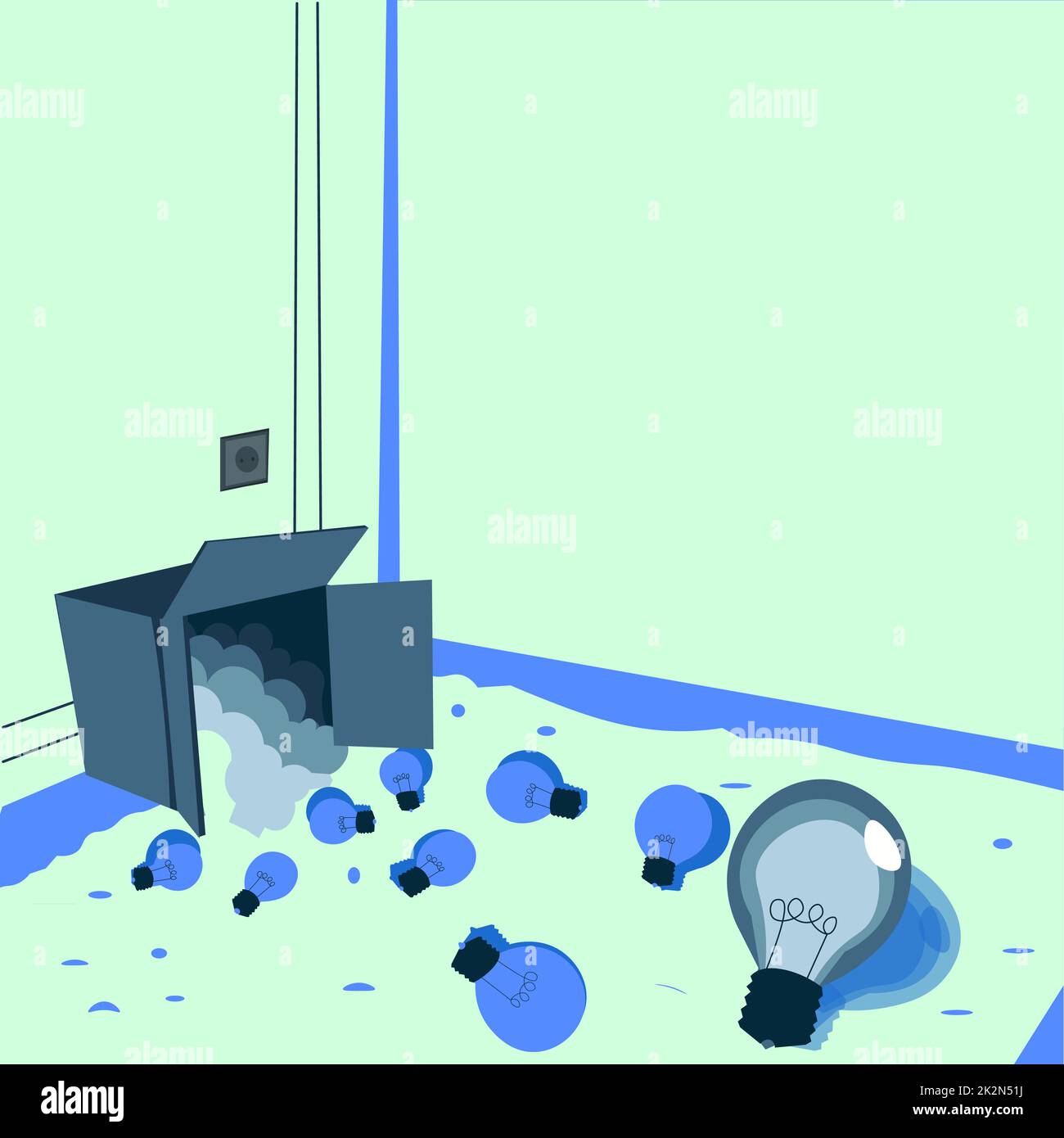 Glowing light bulbs scattered floor represent out of box ideas. Many ...