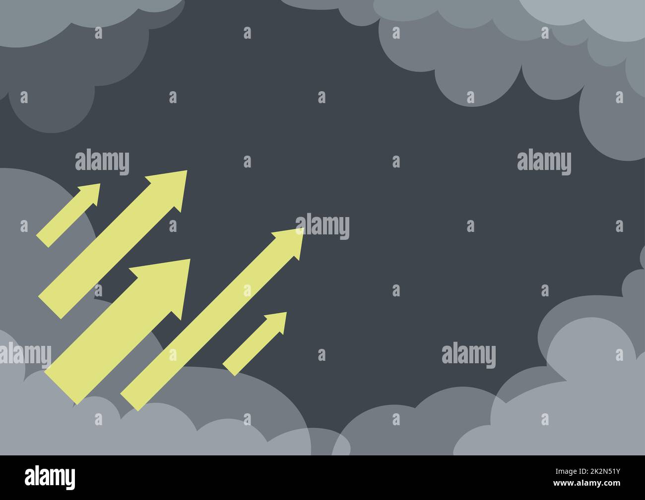 Arrows moving quickly towards sky surrounded with clouds representing ...