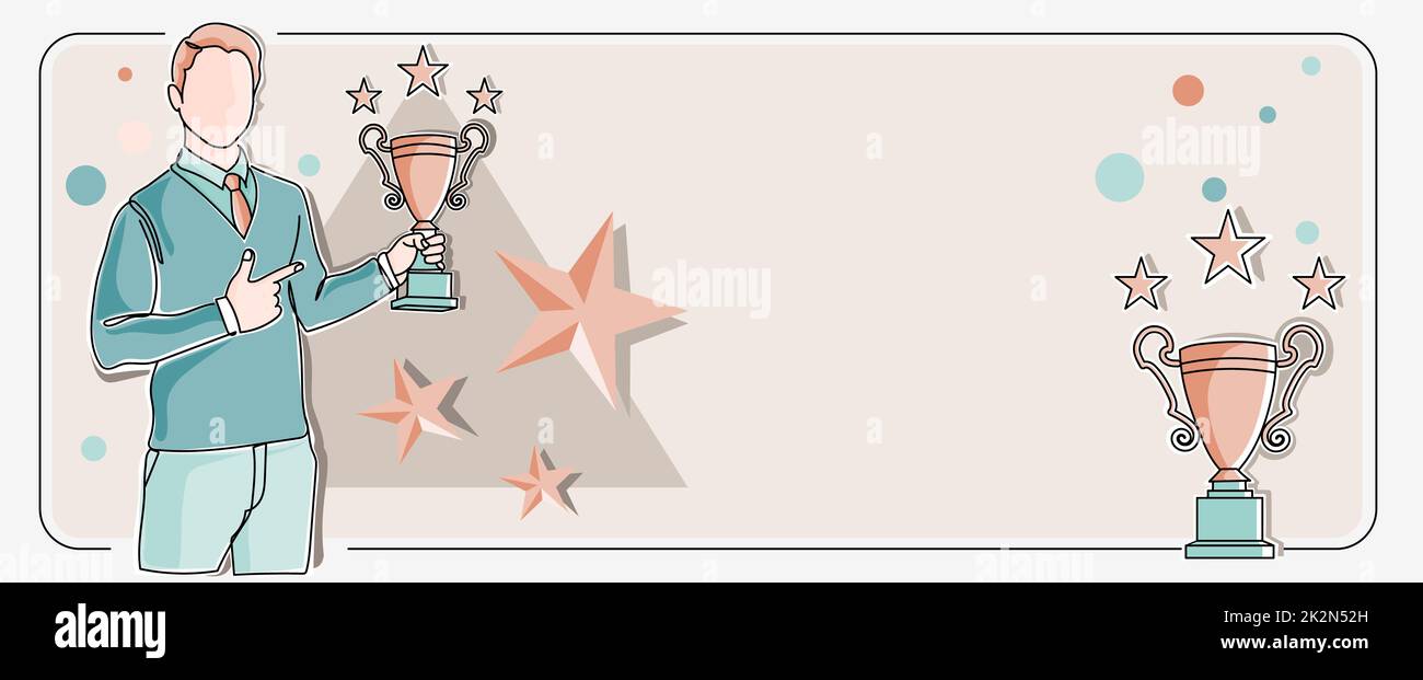 Businessman in suit pointing finger holding trophy cheering reaching ...