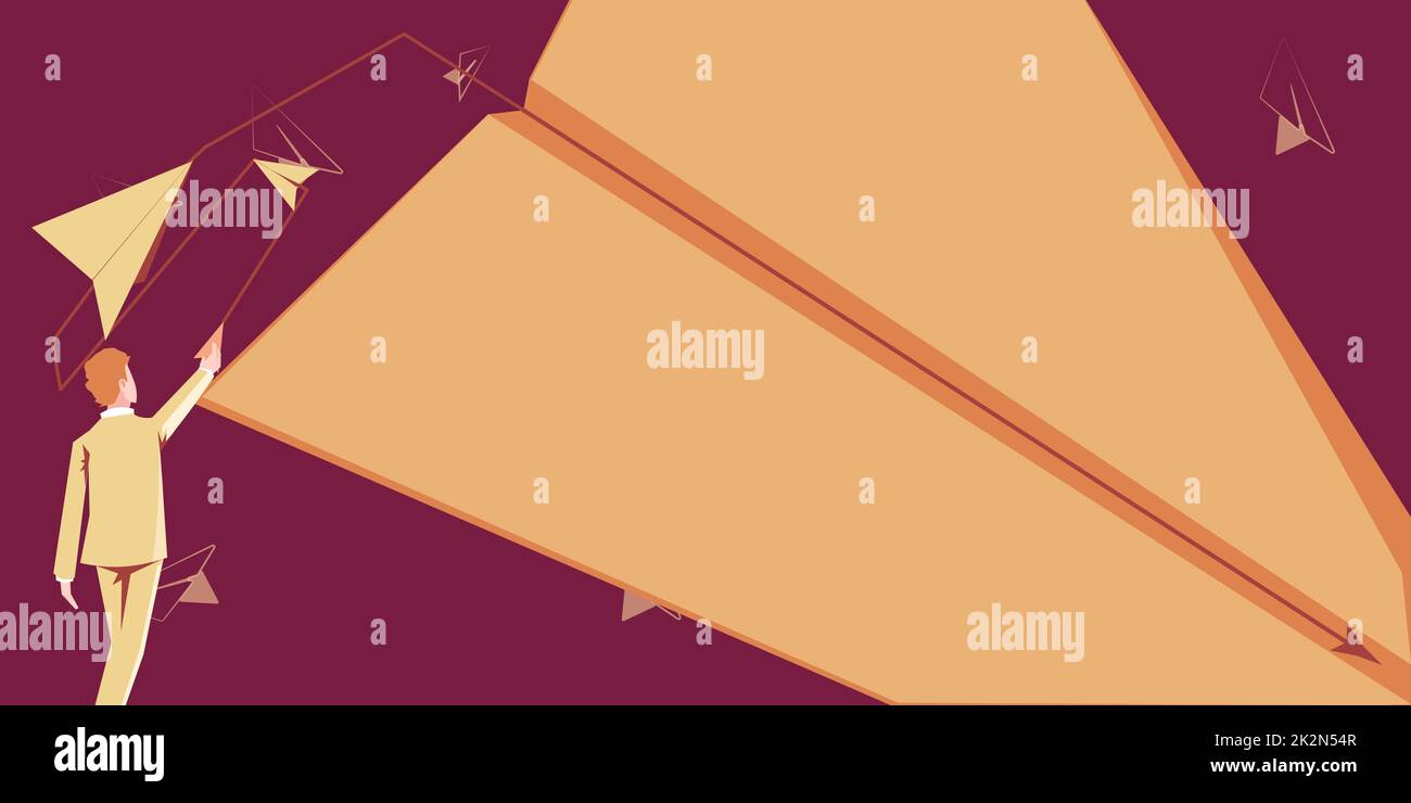 Man in suit sending paper airplane flying symbolizing creative thinking ...