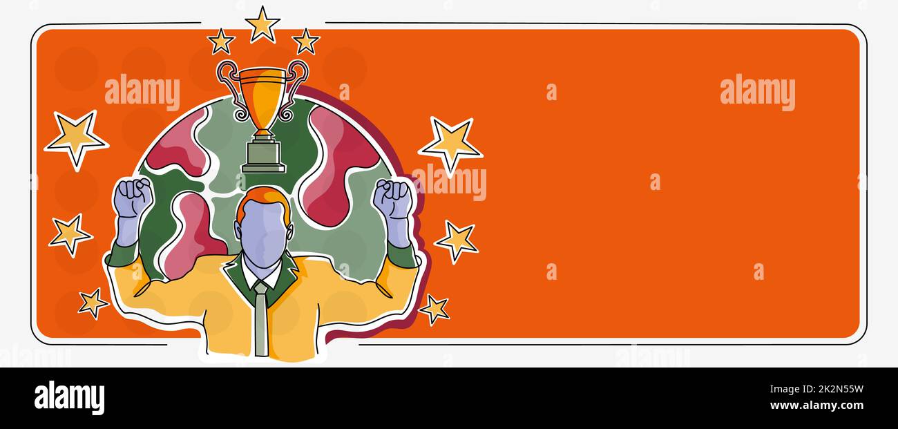 Businessman in suit surrounded with stars globe background cheering ...